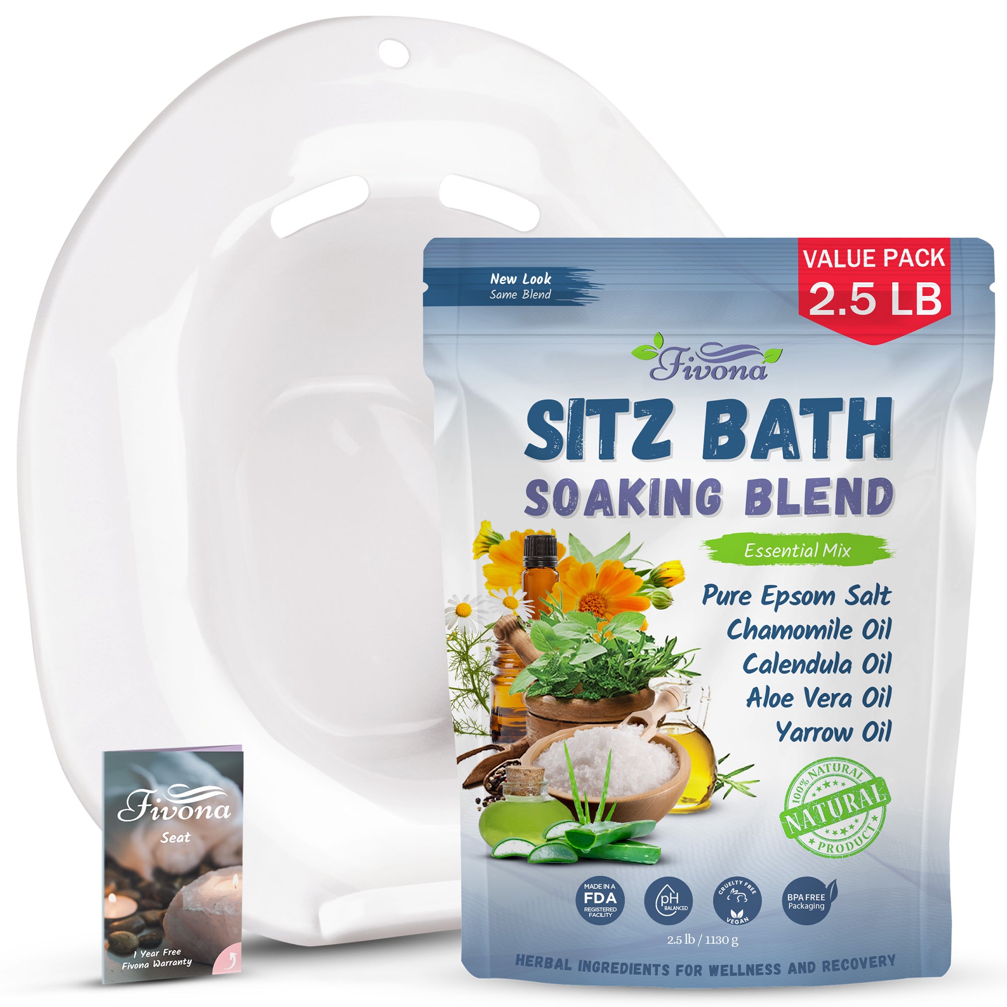 Sitz Bath Soak Seat with Epsom Salt Soaking Blend 2.5 LB by Fivona ...