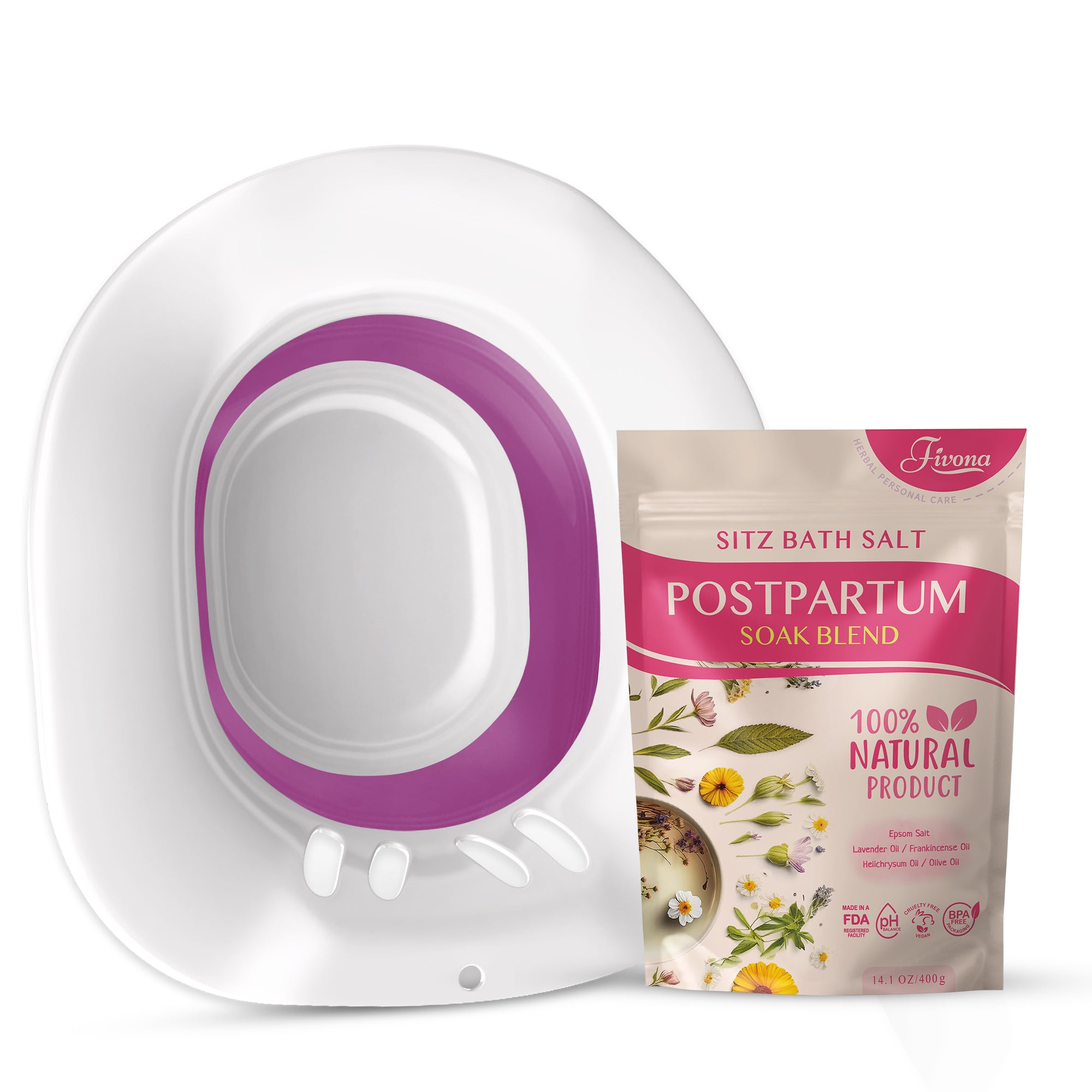 Fivona Sitz Bath Soak Kit, Seat & Epsom Salt Blend for Postpartum Care ...