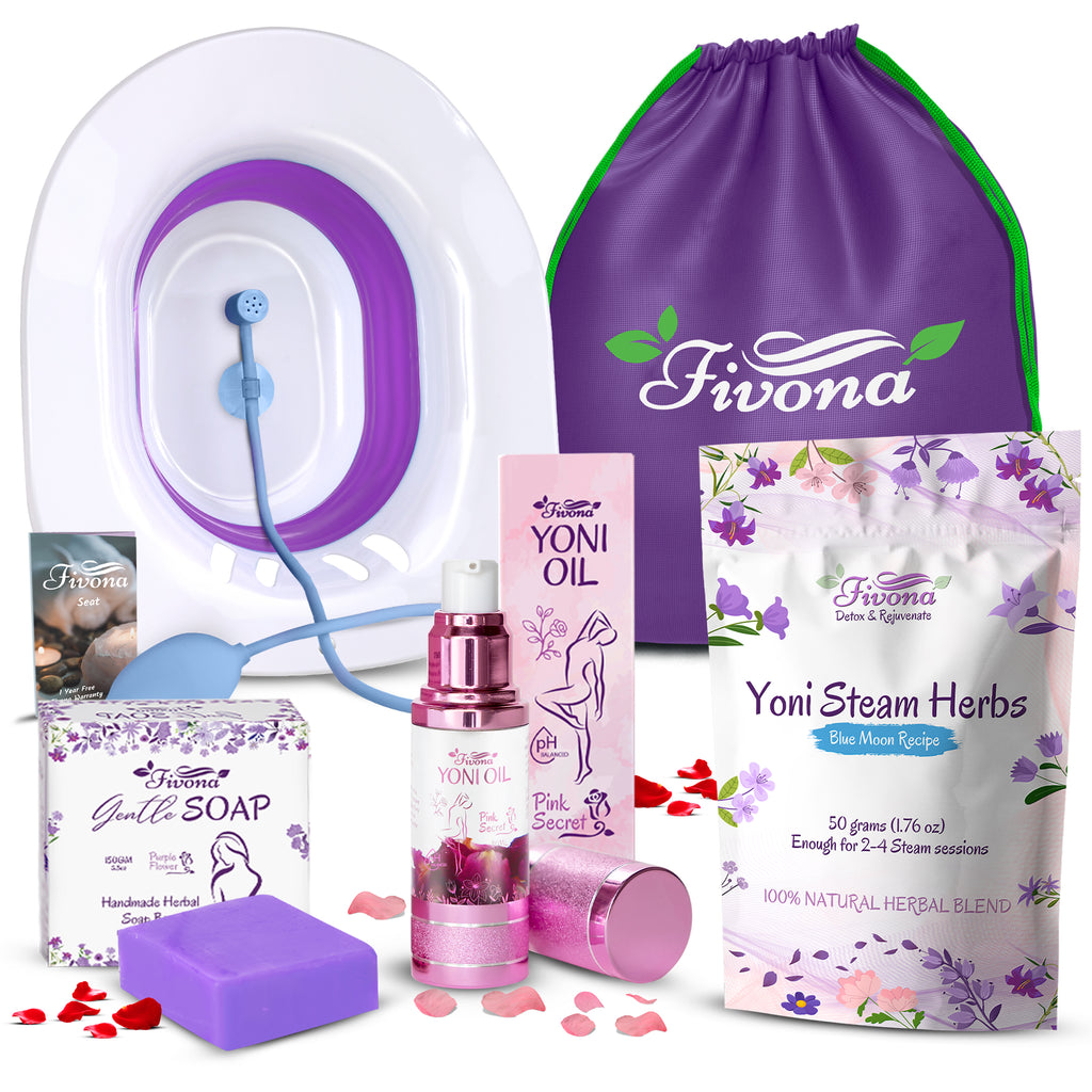 Fivona Yoni Steam Care 6 in 1 Kit - Seat, Oil, Herbs, Soap, Pump & Bag ...