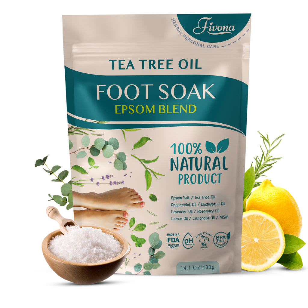 Fivona Tea Tree Foot Soak Blend 14.1 oz Epsom Salt with Essential Oils ...